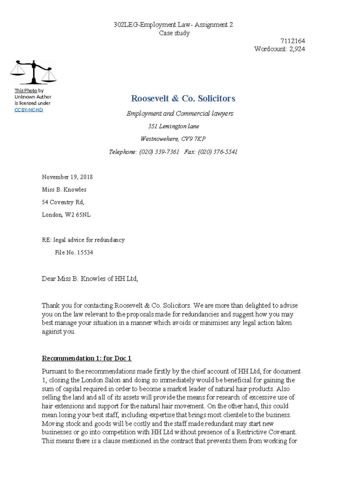 302LEG Employment Law Assignment 2 Case Study Analysis - Studocu