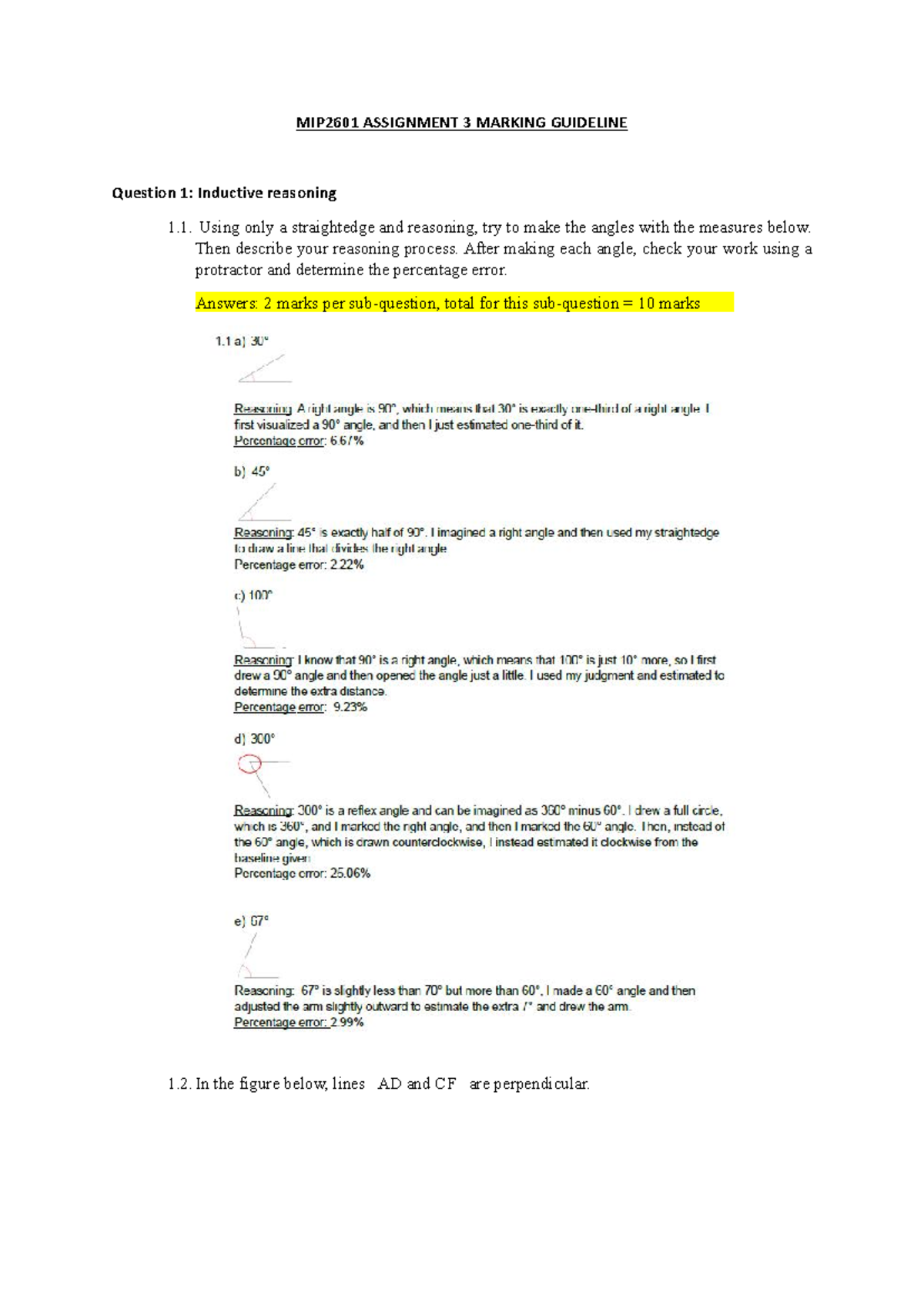 MIP2601 Assignment 3 Marking Guideline: Inductive Reasoning & Geometry - Studocu