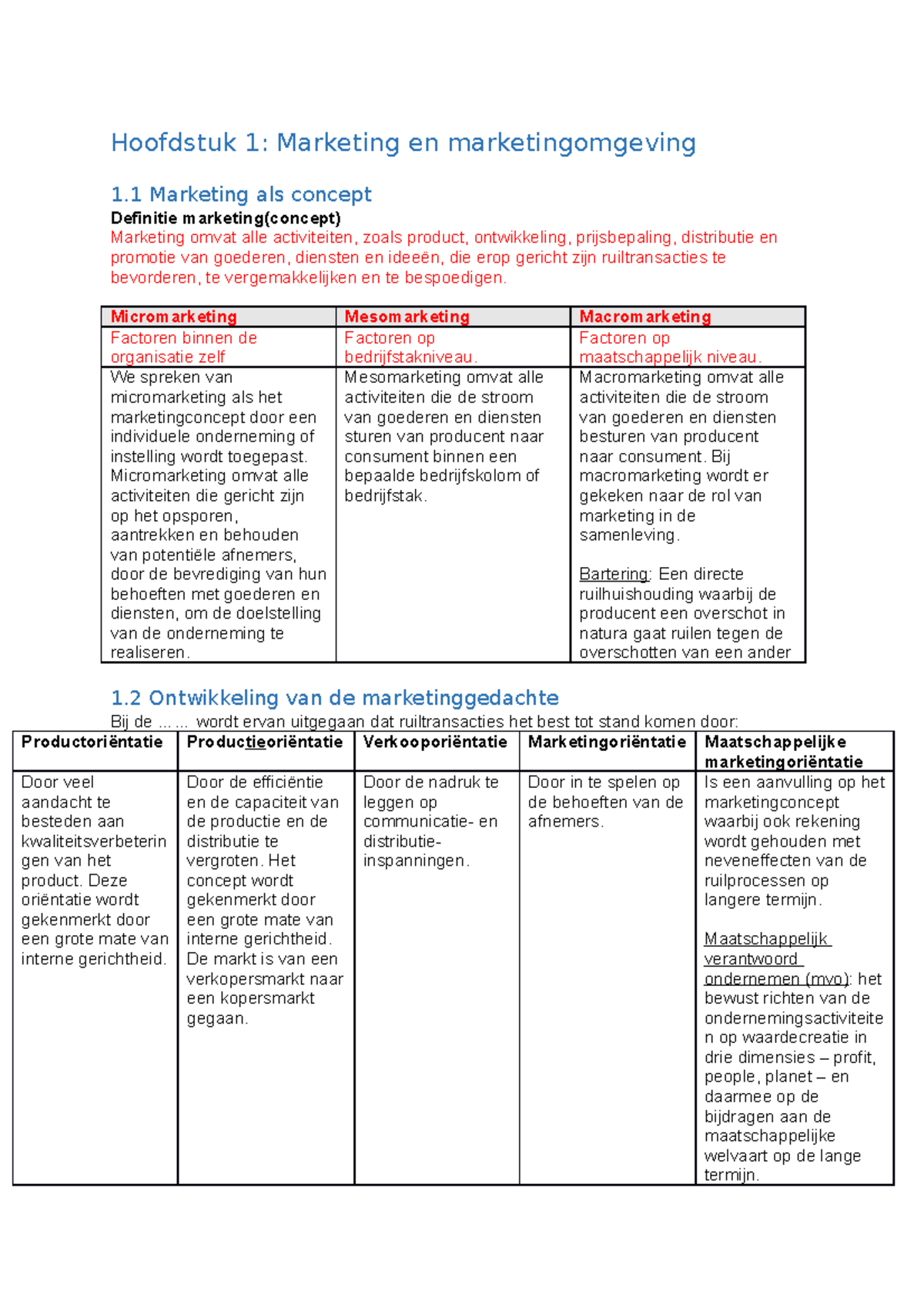 Samenvatting Marketing 1: Hoofdstukken en Kernconcepten - Studeersnel