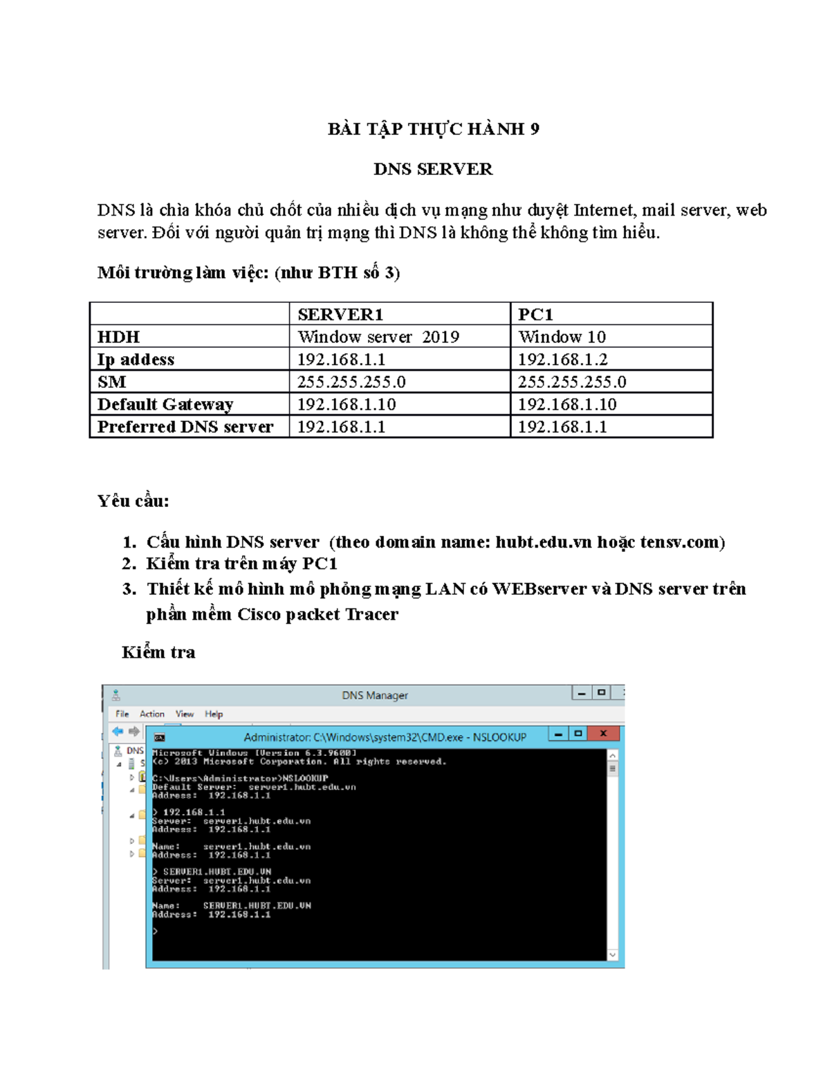 Baitap 9 - fgyj - BÀI TẬP THỰC HÀNH 9 DNS SERVER DNS là chìa khóa chủ ...