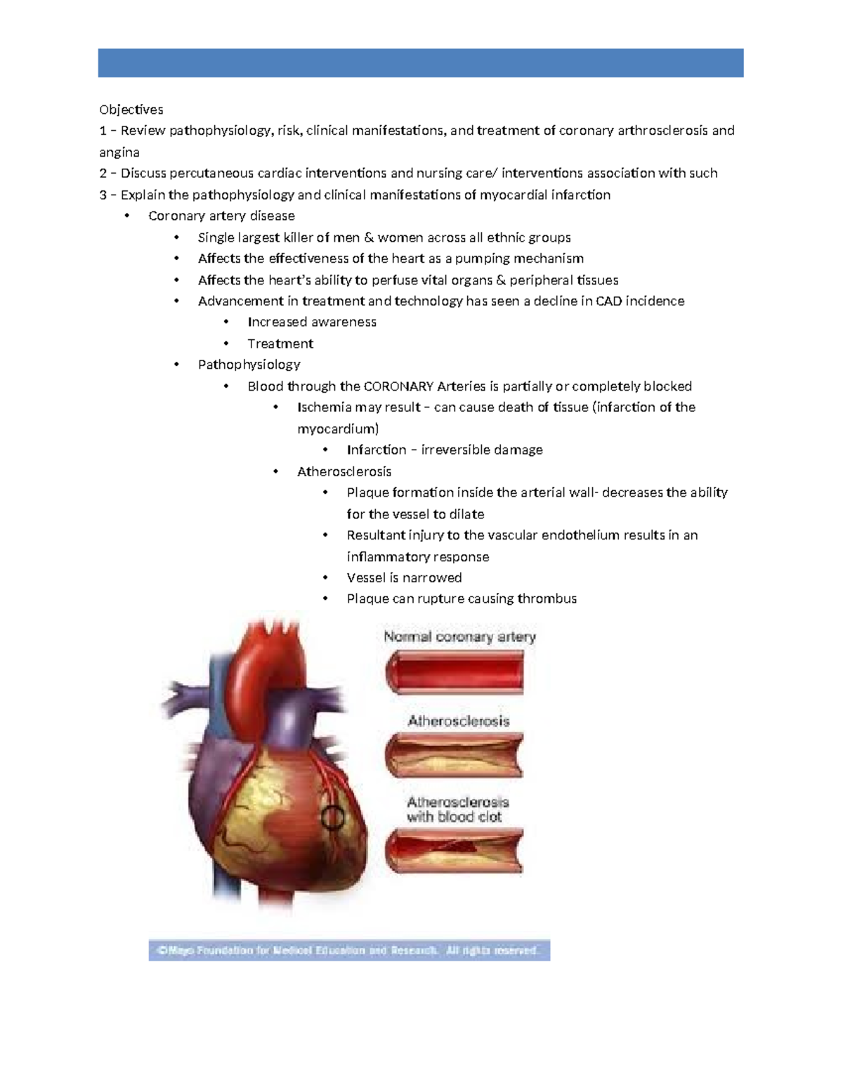 ACS, CAD, Angina: Pathophysiology, Risk Factors, and Management - Studocu