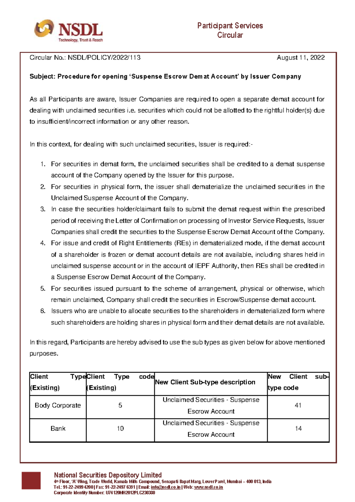 Policy & Procedure for Opening Suspense Escrow Demat Account (2022 ...