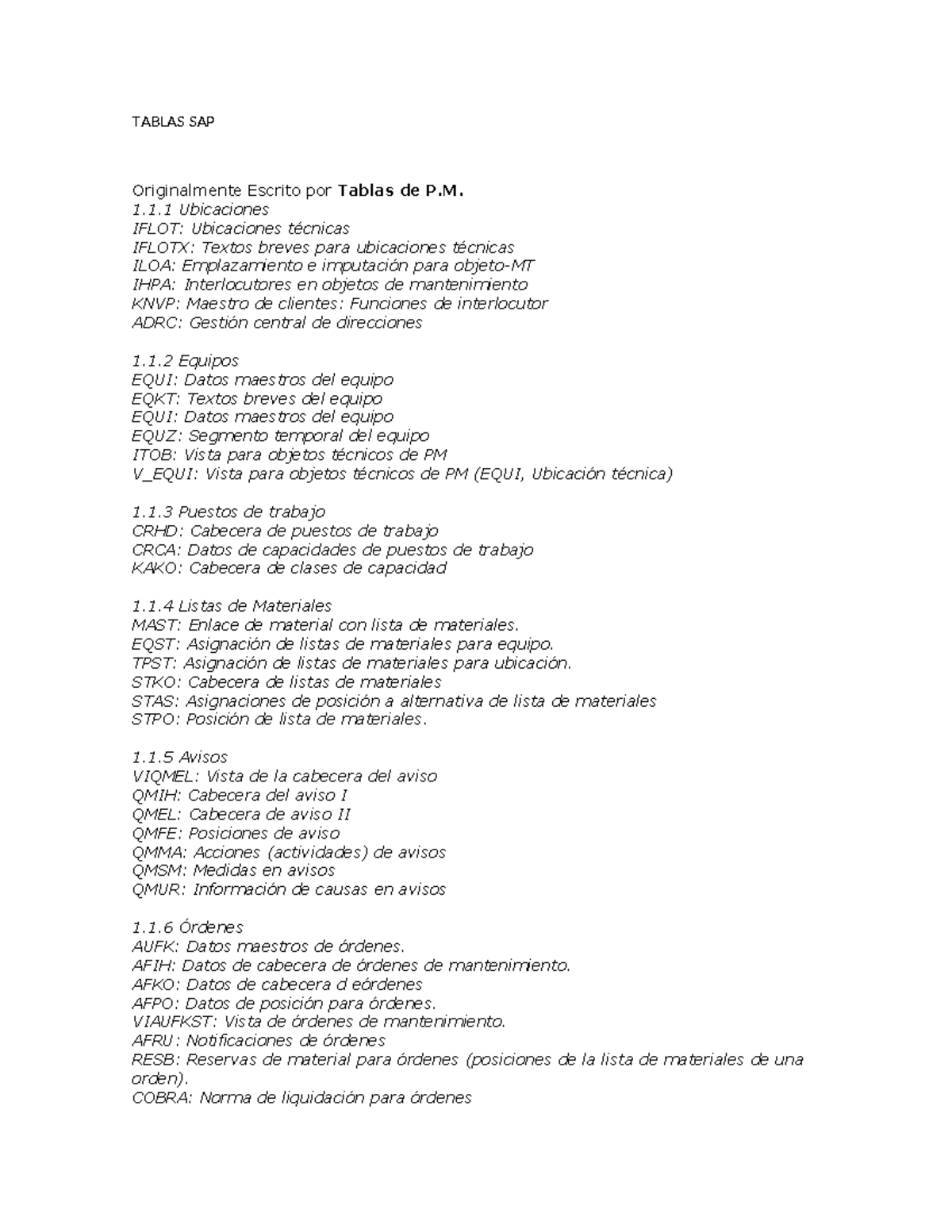 Tablas SAP - Aprendizaje de Transacciones SAP (P.M. 1.1) - Studocu