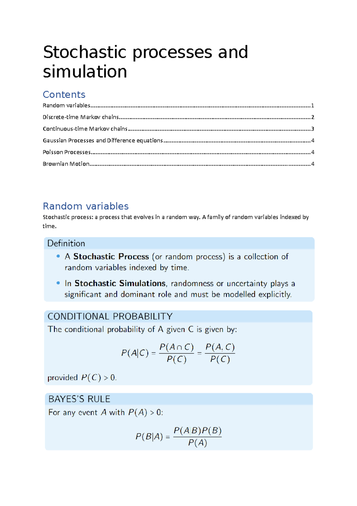 Stochastic processes and simulation - summary - Stochastic processes ...