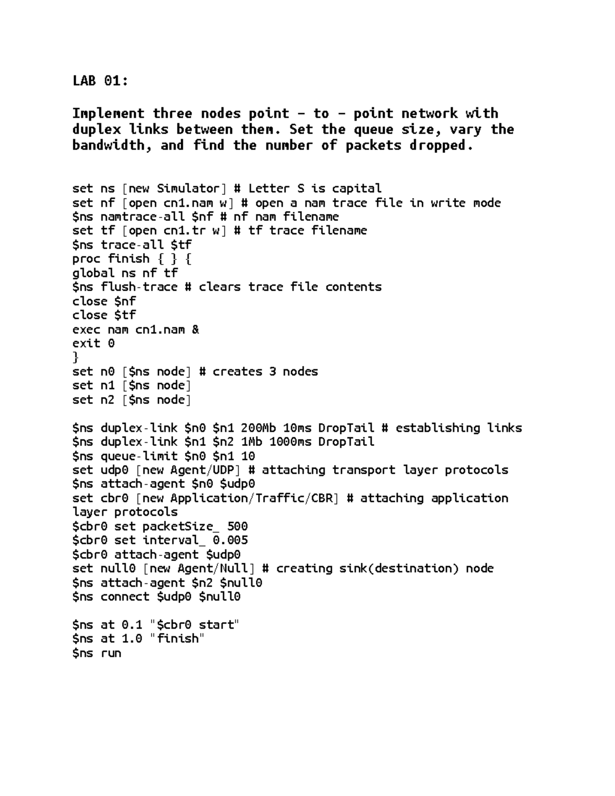 CN LAB Manual: Implementing Point-to-Point Network with Packet Analysis - Studocu