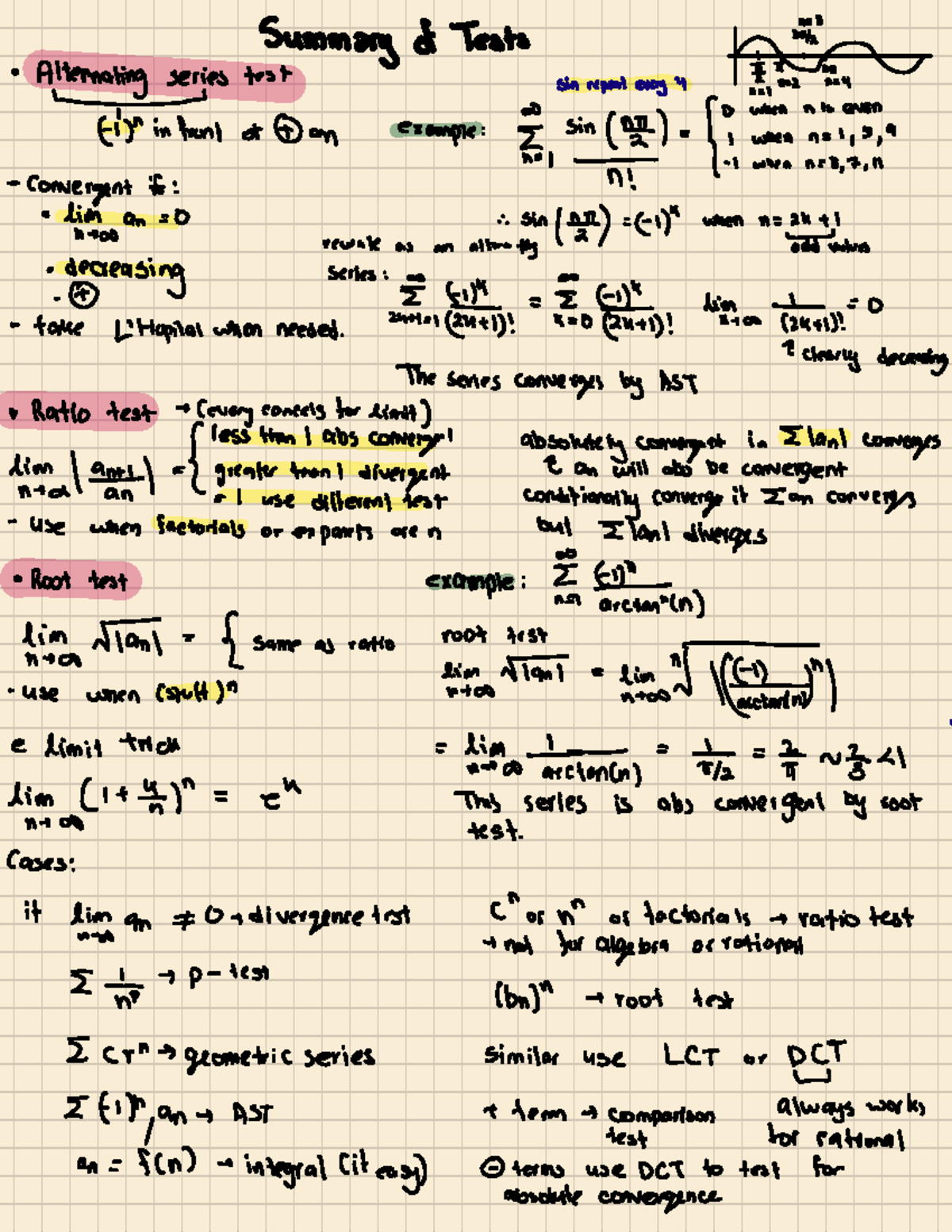 Math 101 Final Exam Summary: Convergence and Series Concepts - Studocu