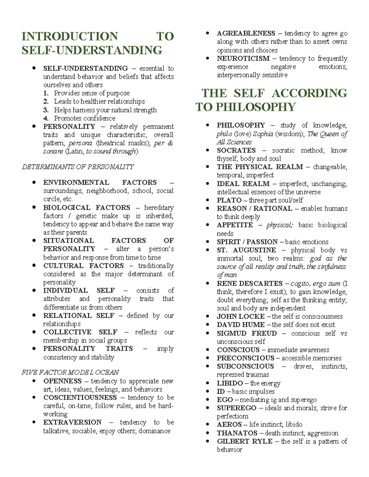UTS - Midterm Review on Self-Understanding and Identity Factors - Studocu