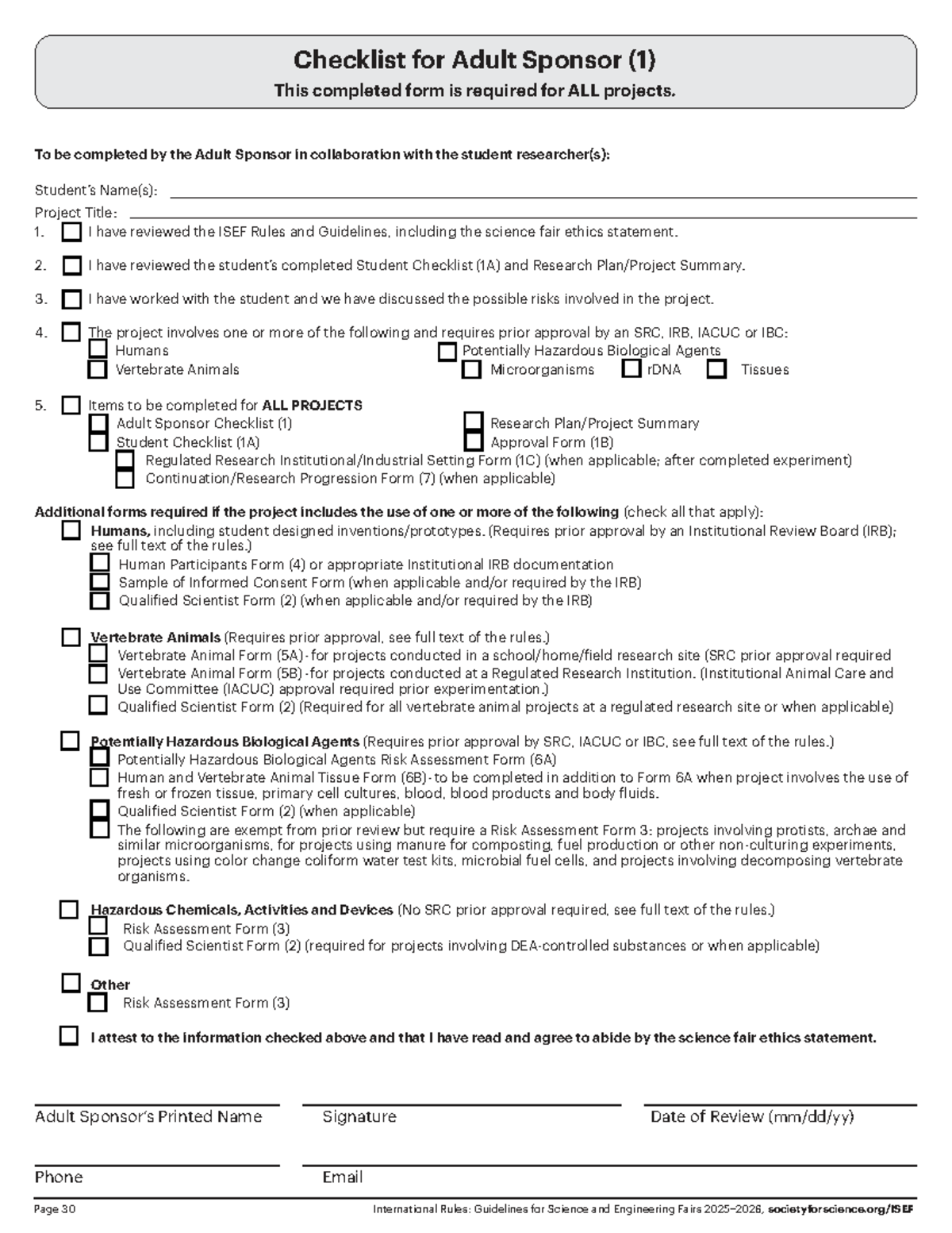 ISEF Forms Checklist for 2026 Science Fair Projects - Studocu