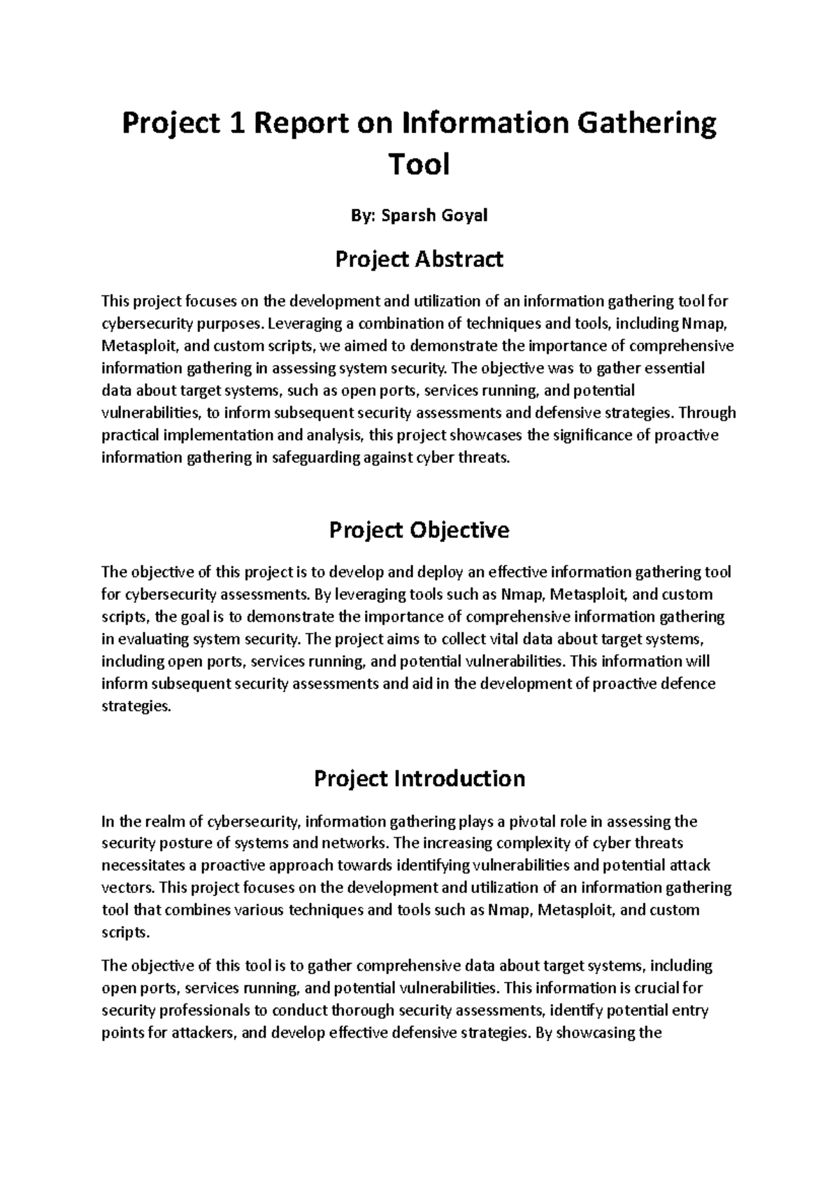 Cybersecurity Project 1: Information Gathering Tool Report by Sparsh ...