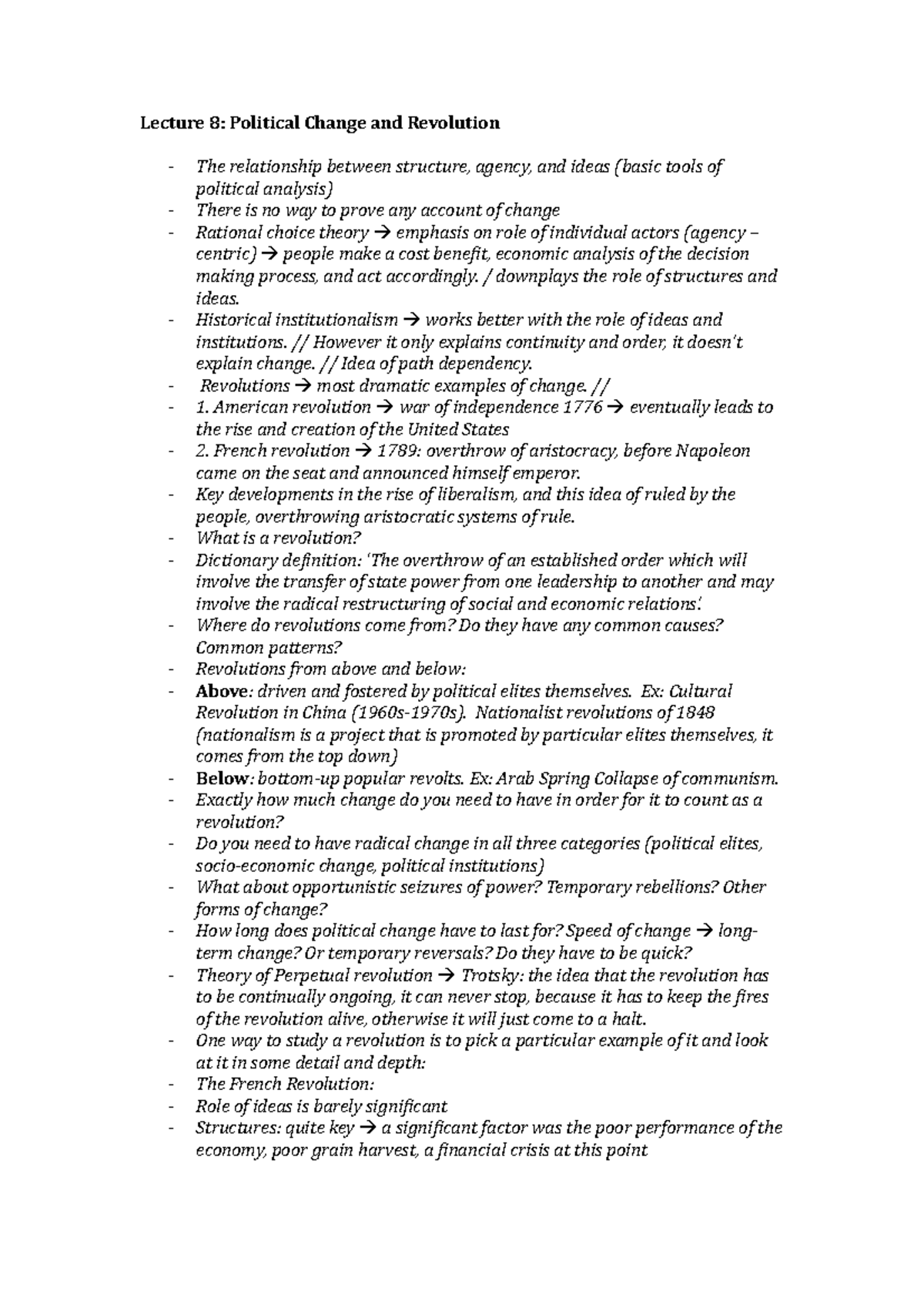 Lecture 8: Analyzing Political Change & Revolutions in History - Studocu