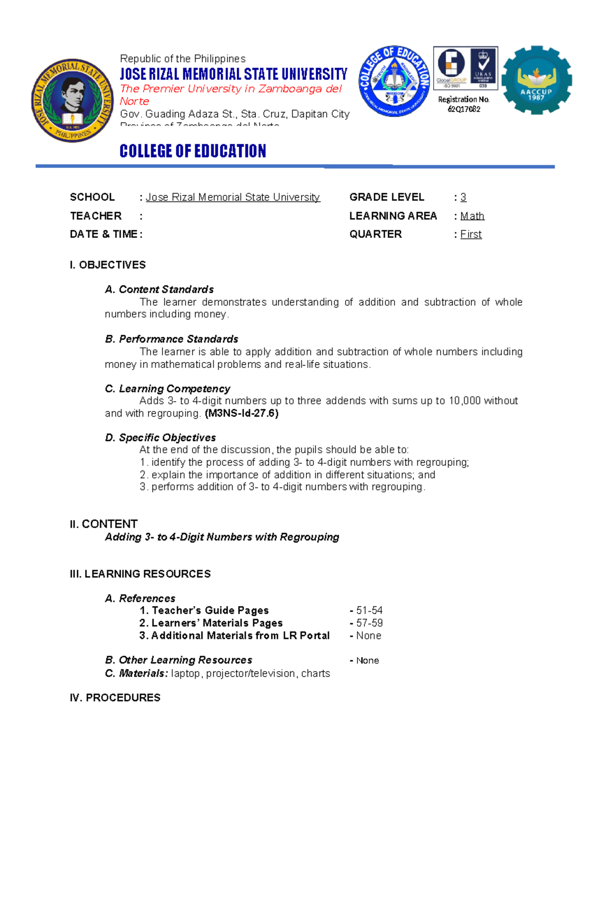 4As-Lesson-Plan 3 - This is an example of lesson plan - COLLEGE OF ...