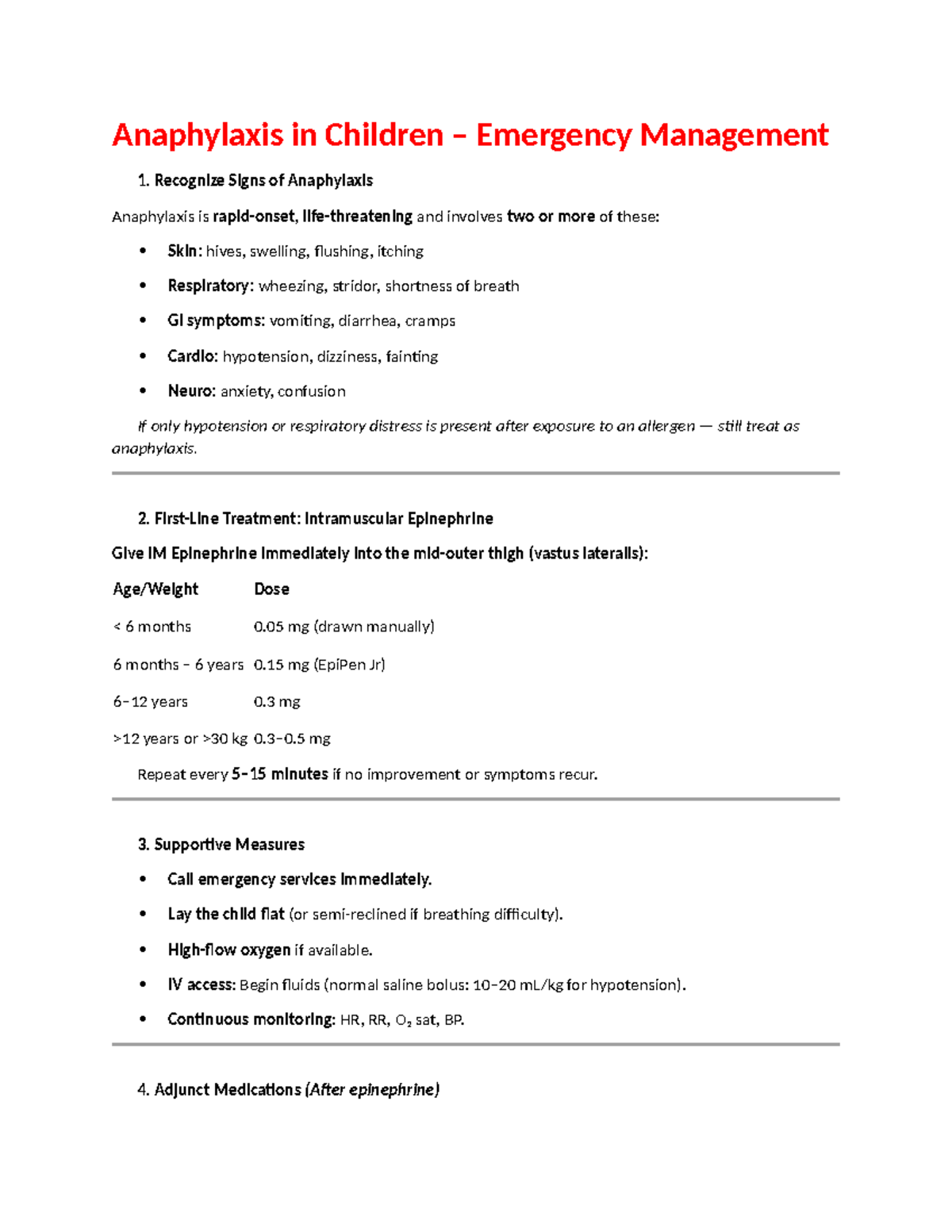 Emergency Management of Anaphylaxis in Children: A Quick Guide - Studocu