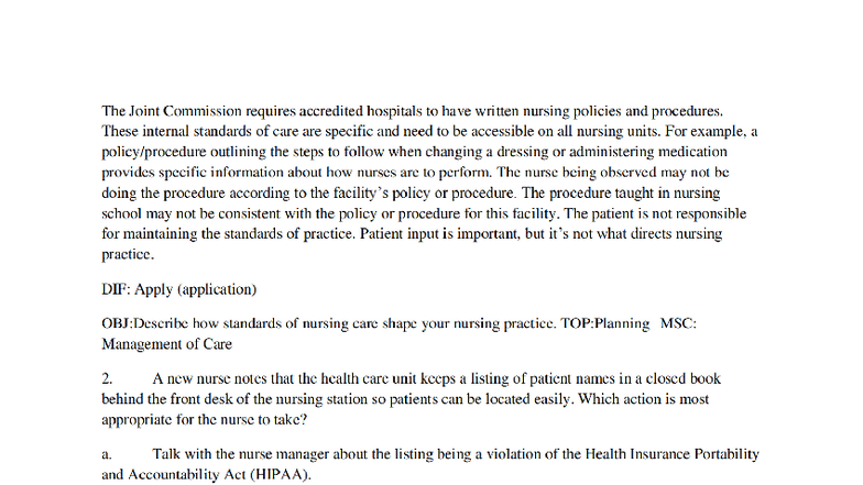 NUR 2025: Nursing Policies & Procedures Impact on Practice - Studocu