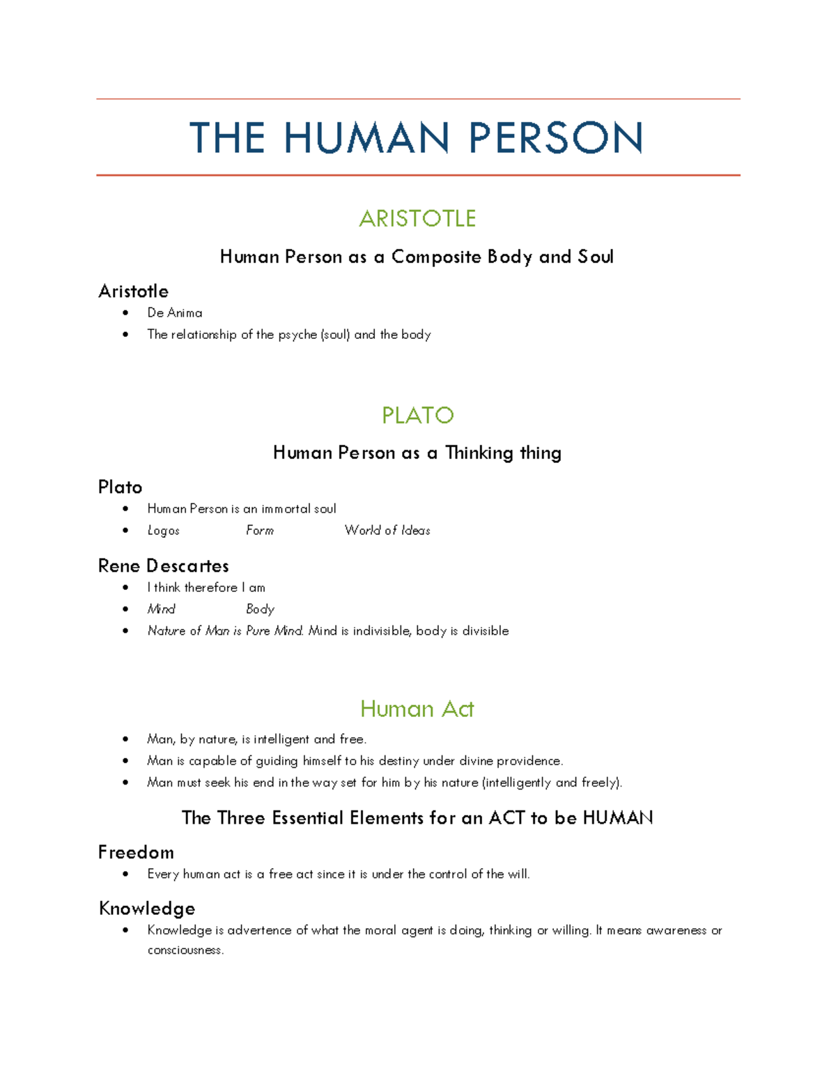 Exploring the Human Person: Body, Soul, and Moral Essence - Studocu