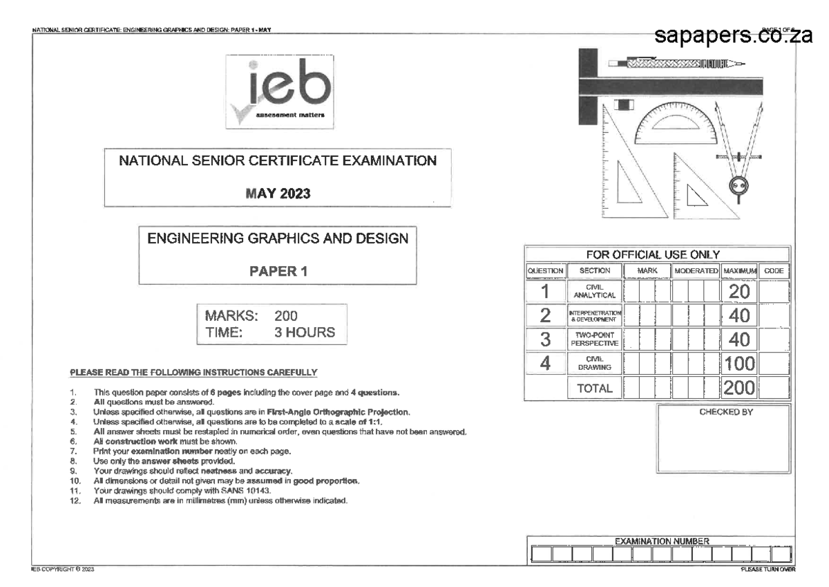 Egd P1 May 2023 Engineering Graphics Design Exam Paper And Memo