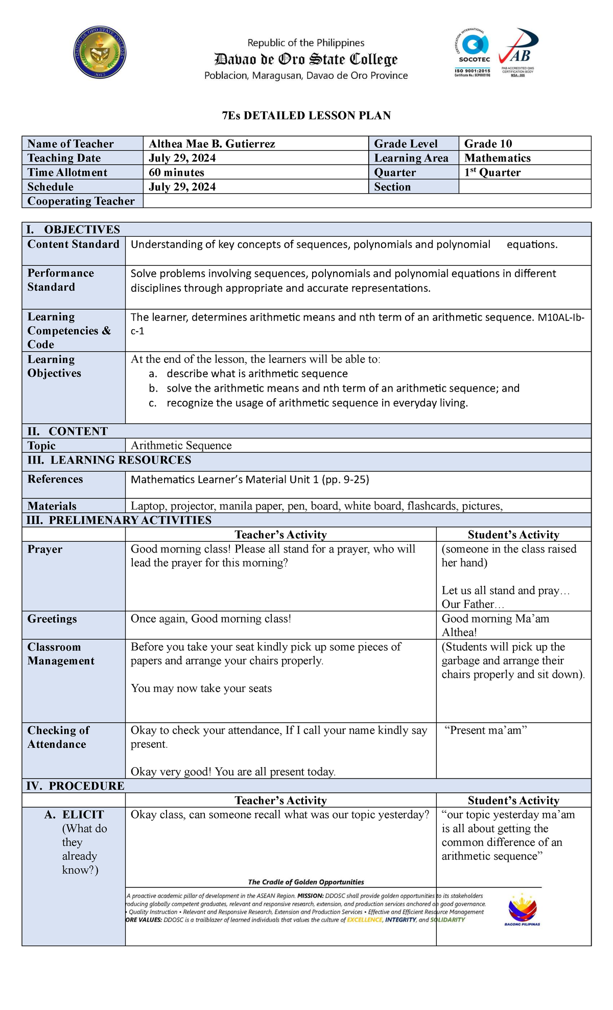 7Es-Lesson-Plan ( Final) - 7Es DETAILED LESSON PLAN Name of Teacher ...