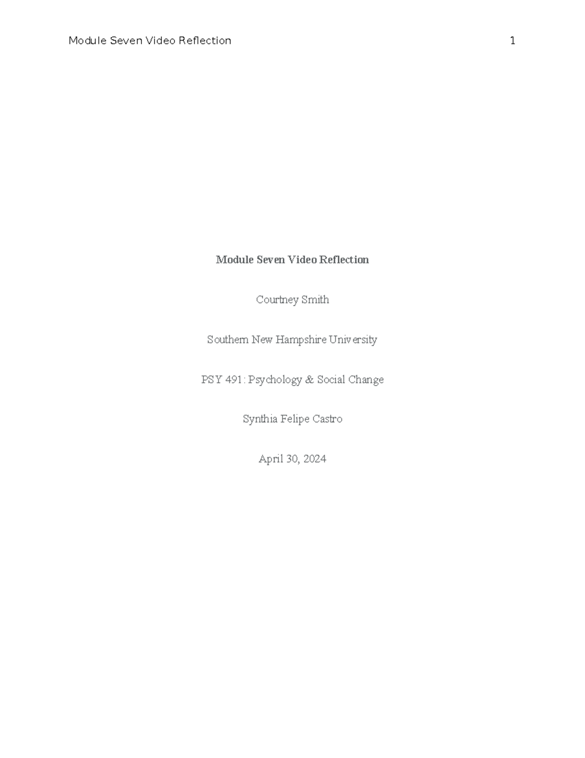 PSY 491 Module 7 Reflection on Advocacy and Social Change - Studocu