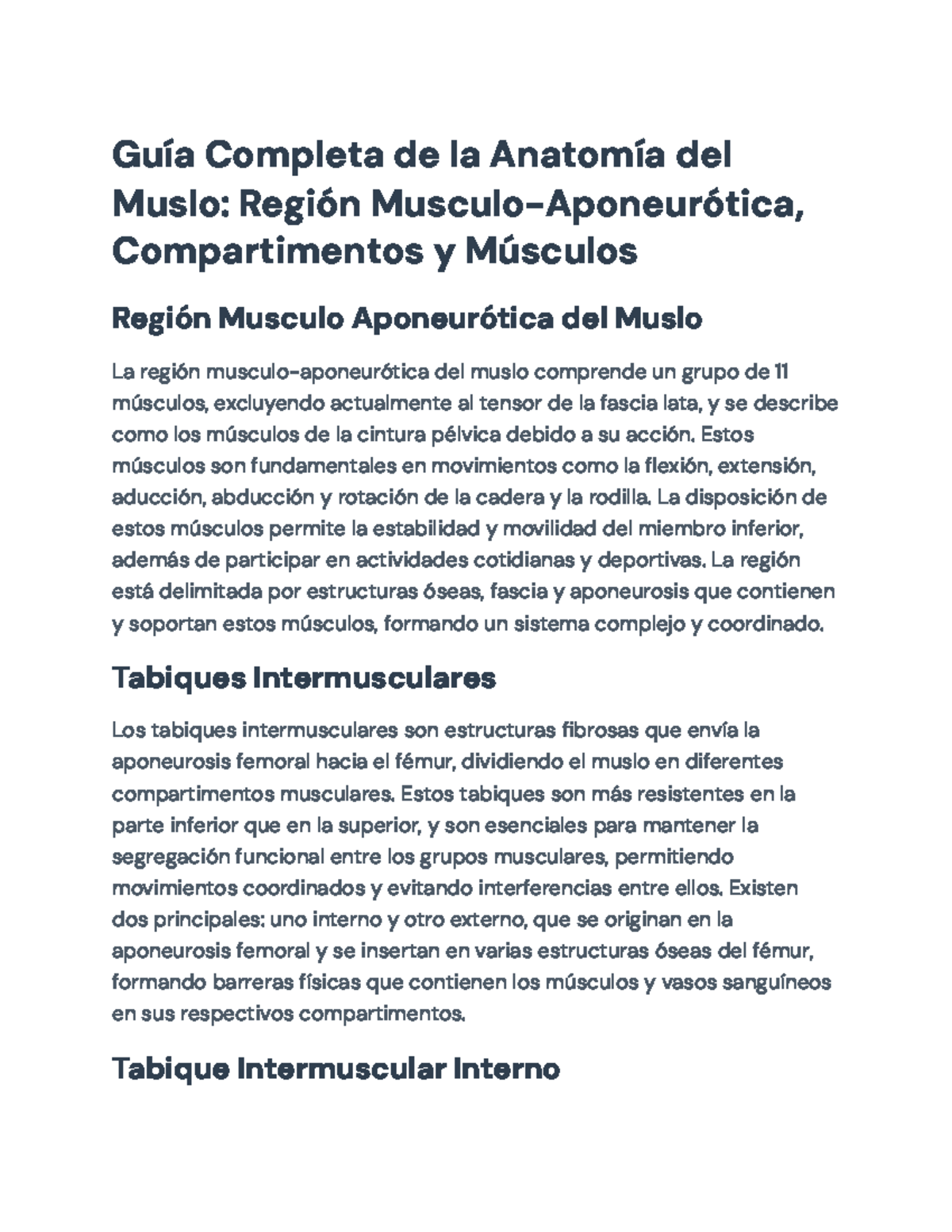 Guía Completa de la Anatomía del Muslo: Compartimentos y Músculos - Studocu