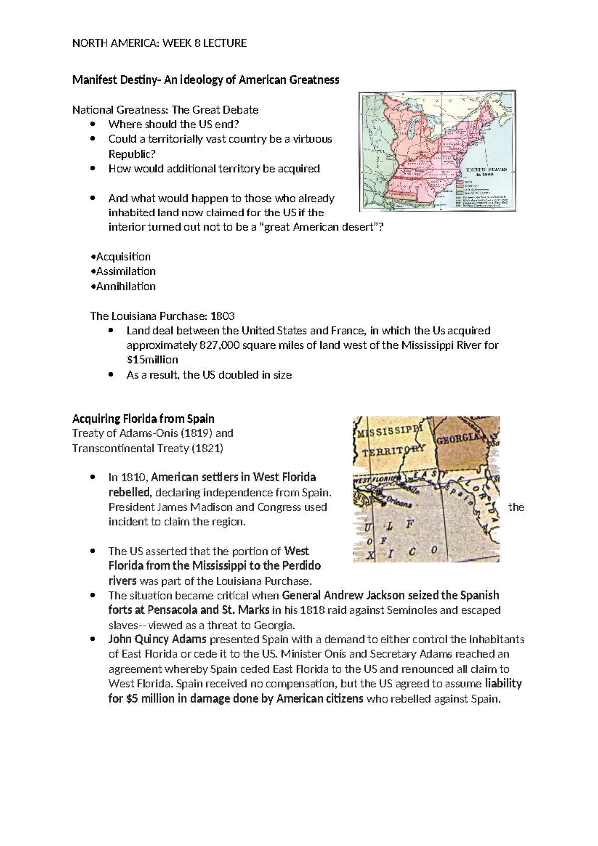 Manifest Destiny - Week 9 Lecture Analysis of US Territorial Expansion ...