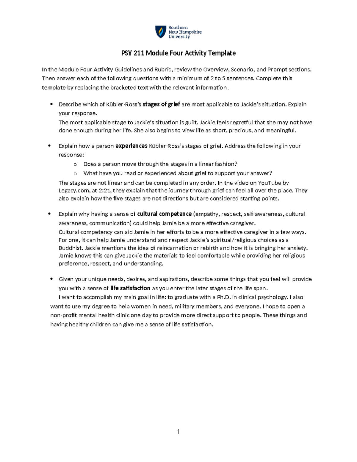 PSY 211 MOD 4 Activity - PSY 211 Module Four Activity Template In the ...