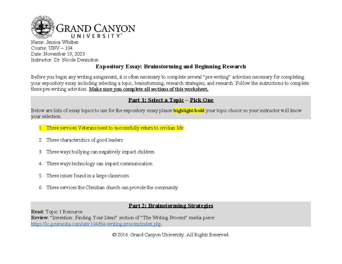 UNV-104-RS-T1-Brainstorming and Beginning Research Worksheet - Name ...