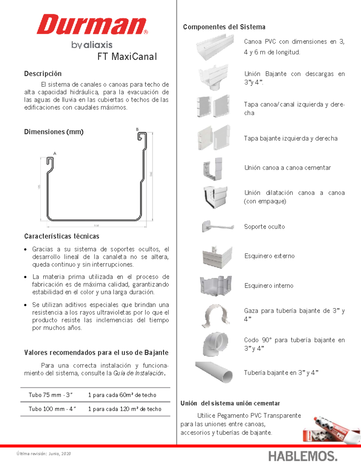 Ficha Técnica del Sistema de Canoa PVC Durman - Dimensiones y ...