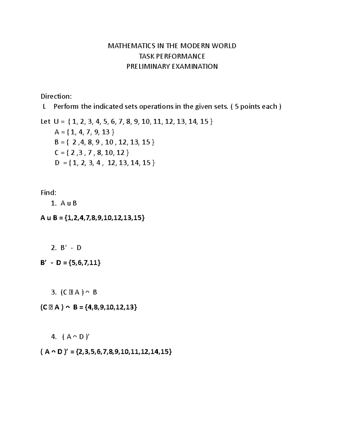 Task Performance ( Mathmod ) - MATHEMATICS IN THE MODERN WORLD TASK ...