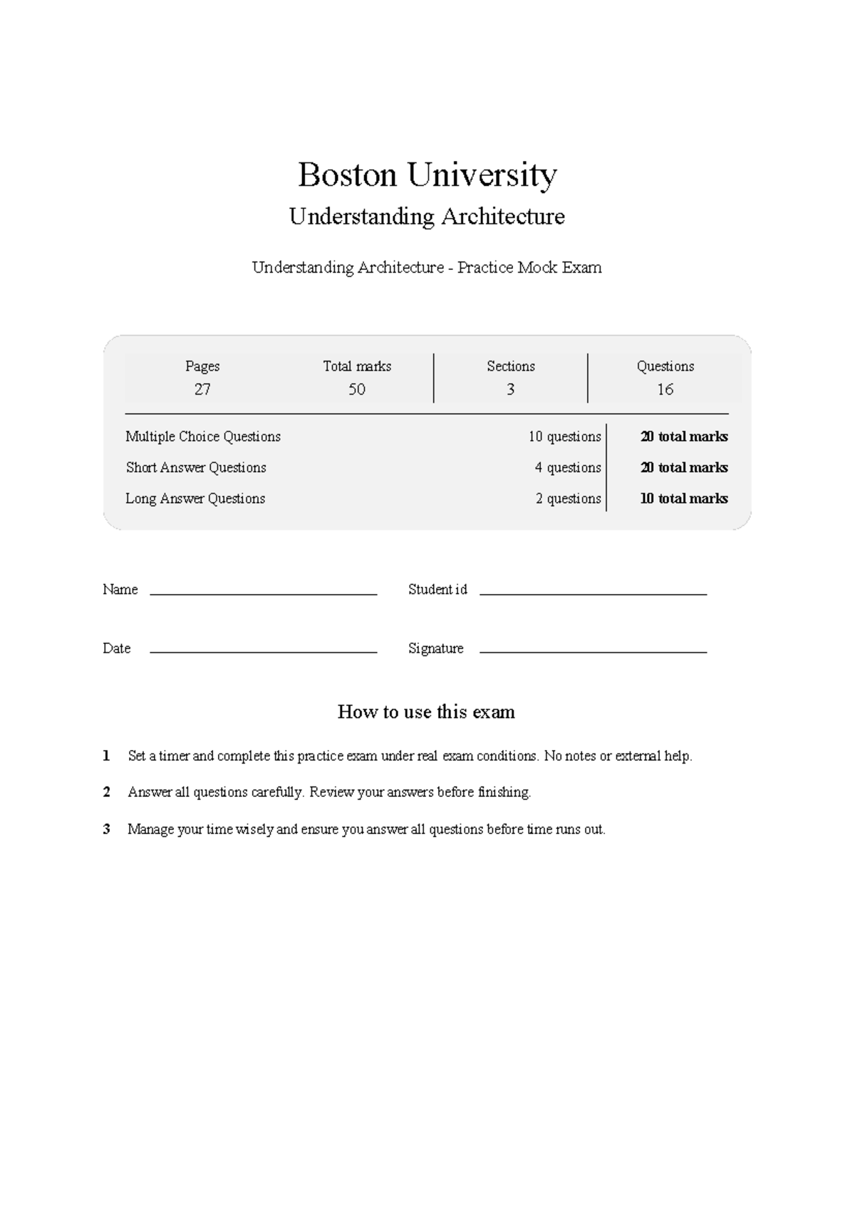 AH201 Understanding Architecture BU Practice Test 2026 - Studocu