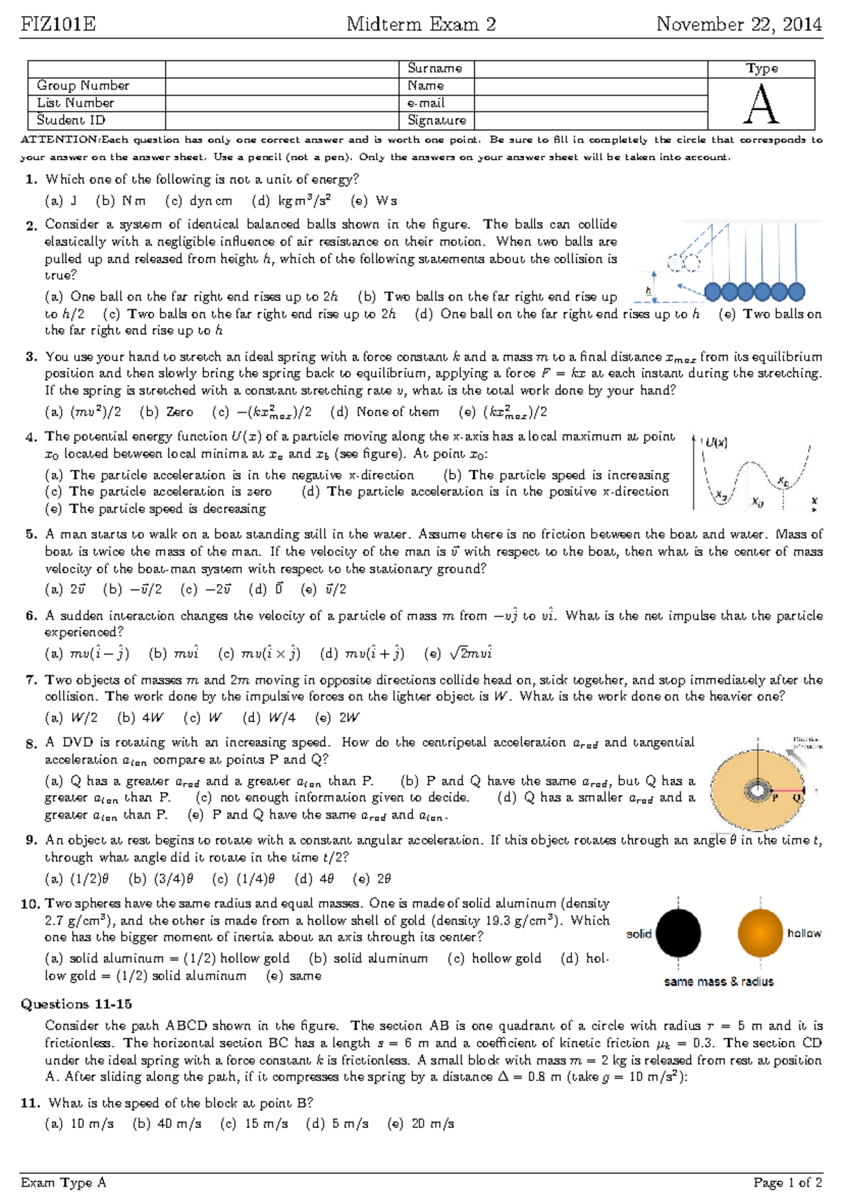 FIZ101E Midterm Exam 2 Review Questions and Solutions - Studocu