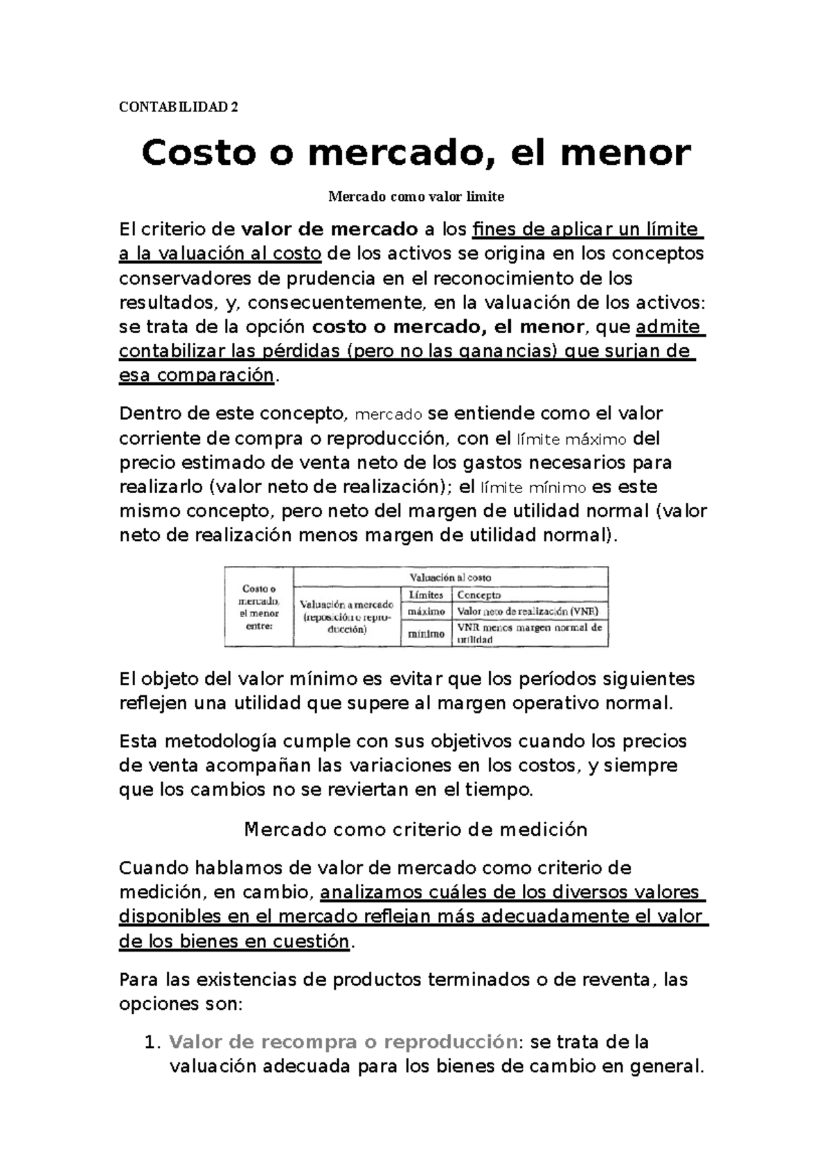 Contabilidad 2: Costo o Mercado, el Menor - Resumen y Análisis - Studocu