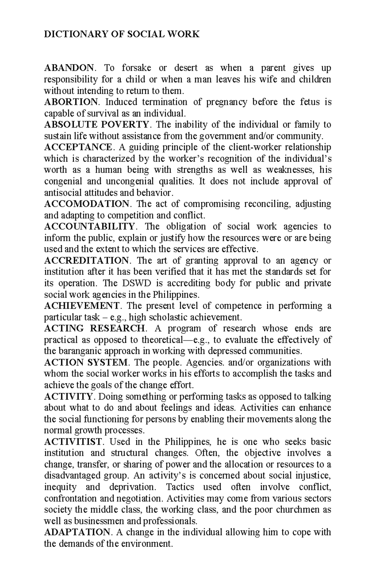 Comprehensive Dictionary of Social Work Terminology - Studocu