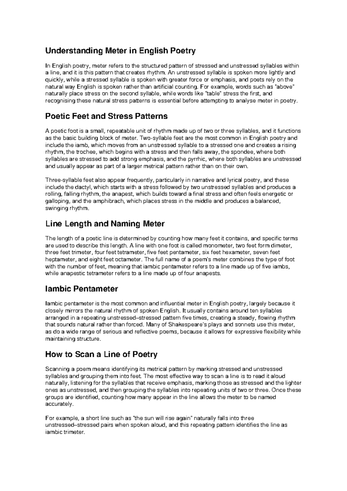 Poetry Meter and Iambic Pentameter: Organized Notes (ENG 101) - Studocu