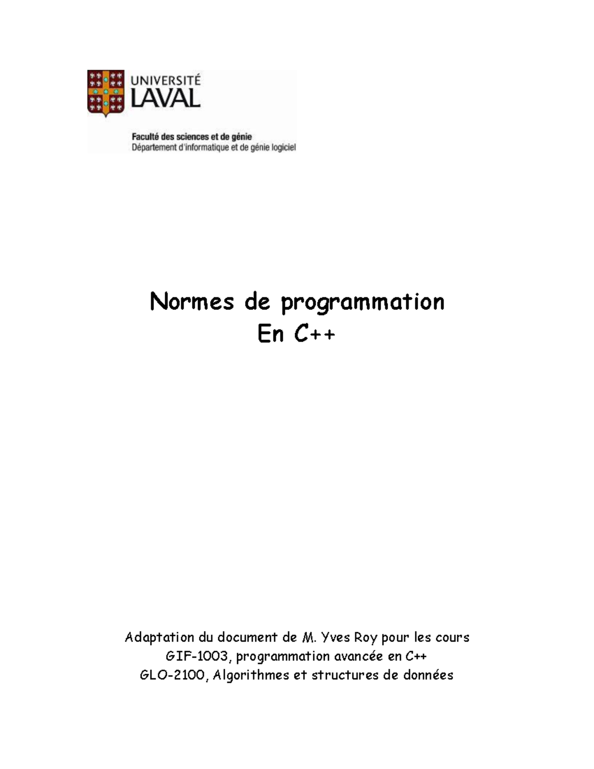 Normes de Programmation Cpp pour GIF-1003 et GLO-2100 - Studocu