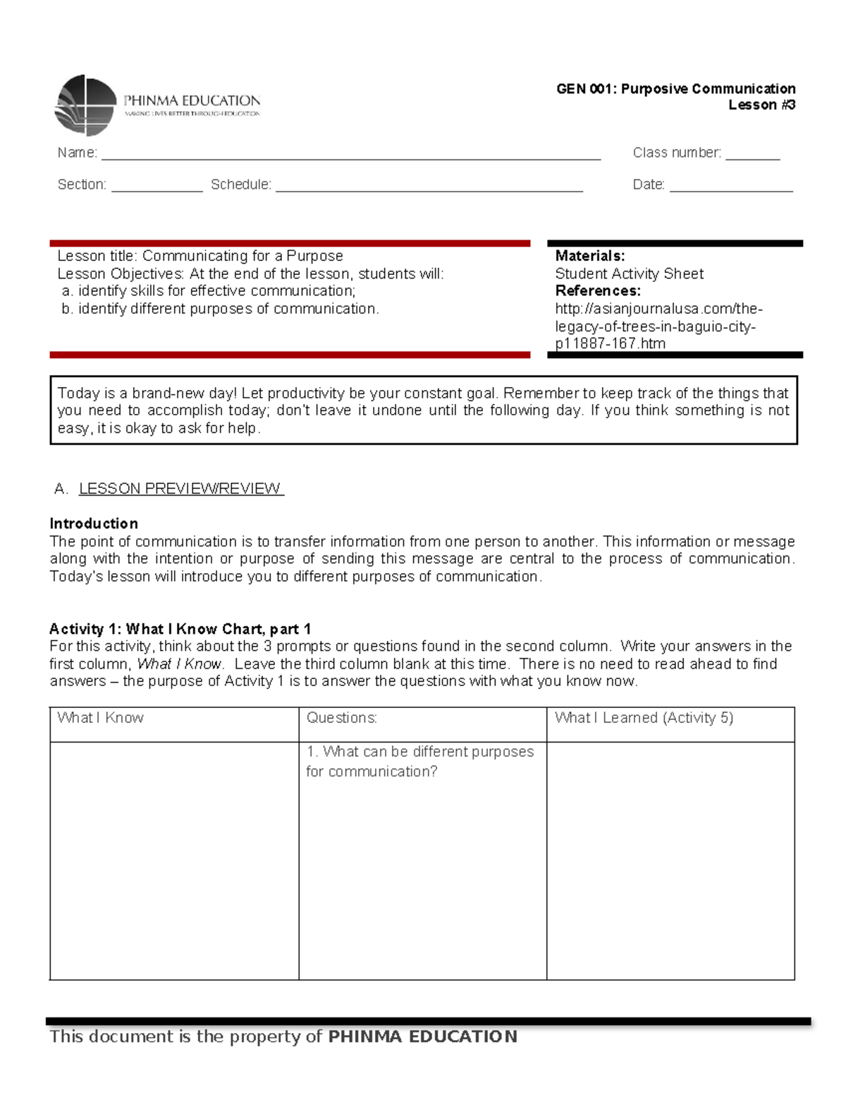 SAS-3-GEN-001 FLM - GEN 001 Notes - GEN 001: Purposive Communication ...