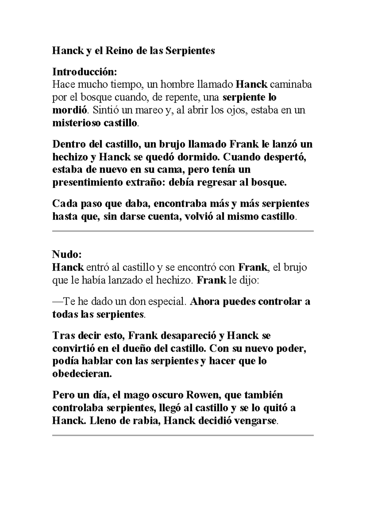 Hanck y el Reino de las Serpientes: El Regreso al Castillo - Studocu