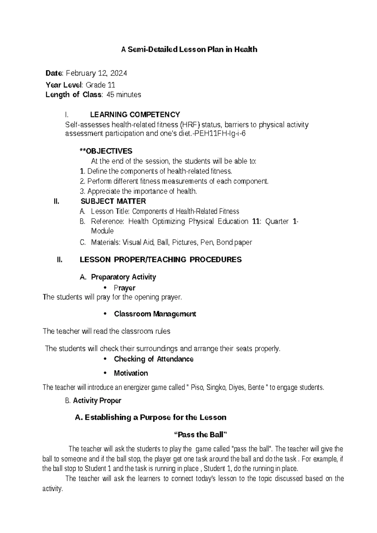 Grade 11 PE & Health - Q1 Midterm Assessment Questions and Answers ...