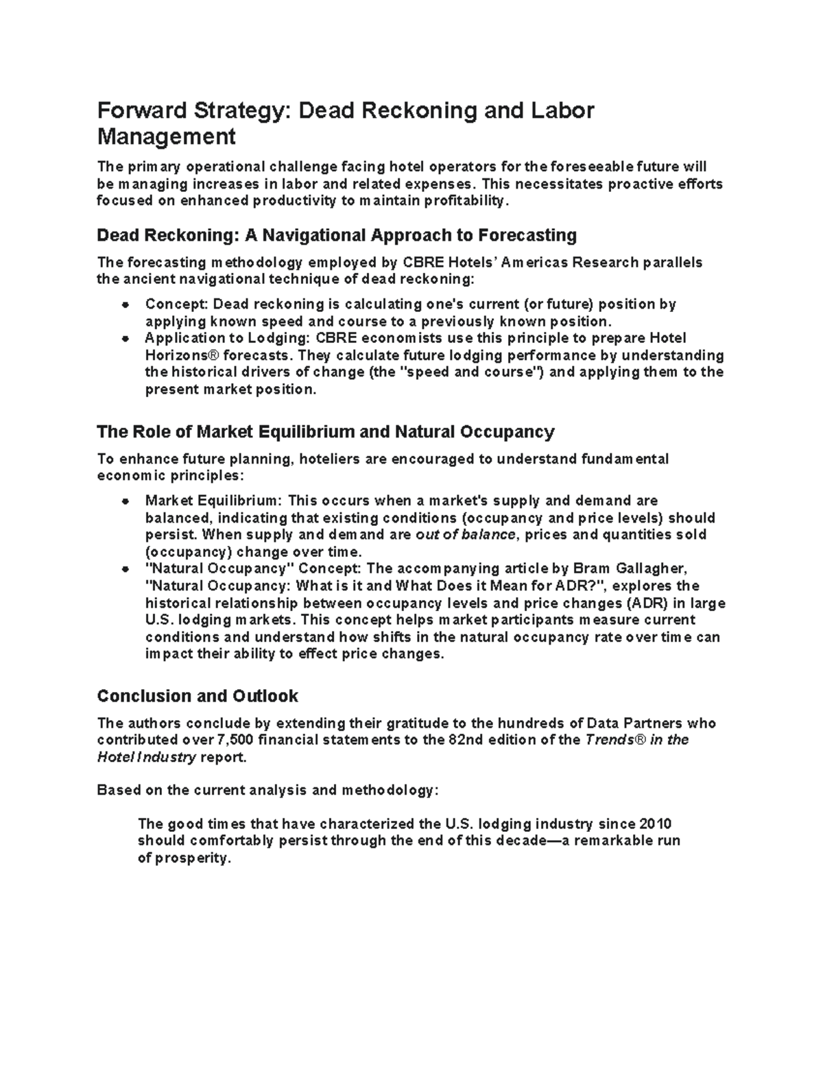 Forward Strategy: Labor Management & Dead Reckoning in Hotels - Studocu