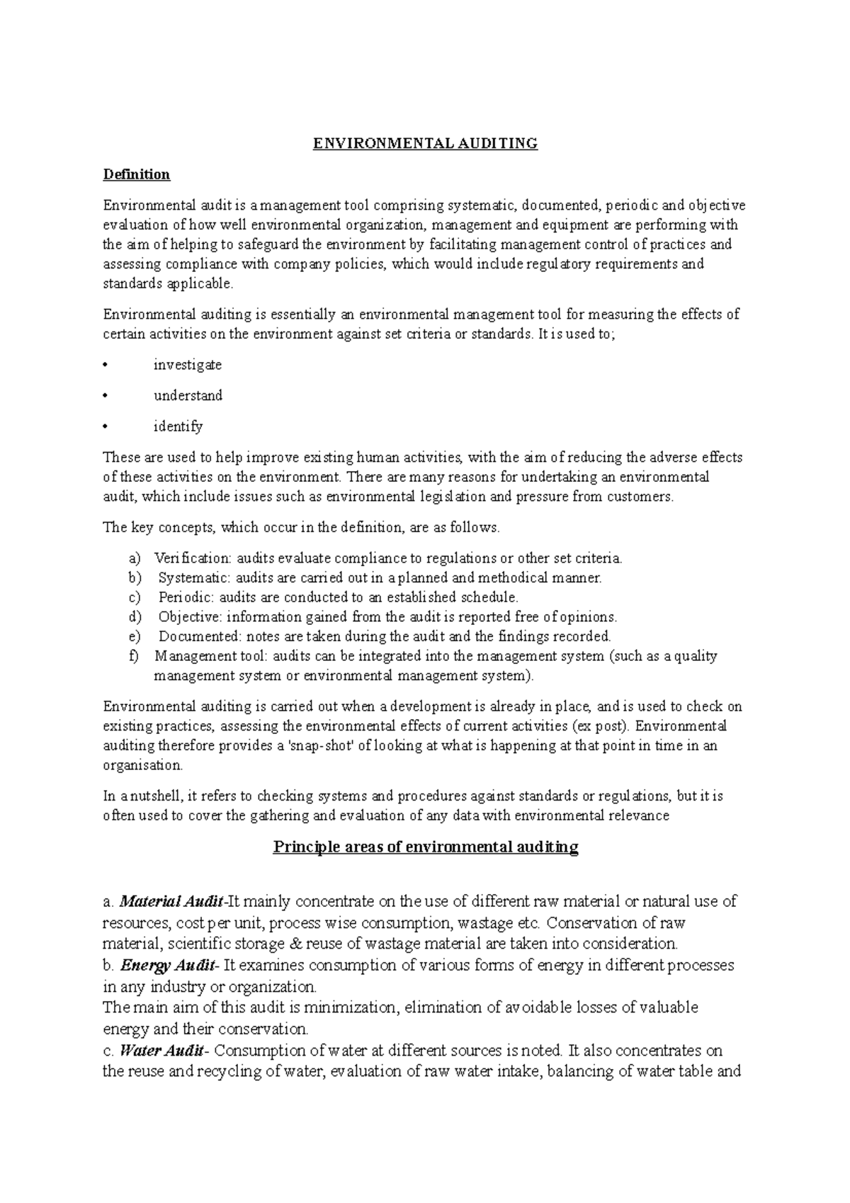 Environmental Audit: Key Concepts and Importance Notes - Studocu