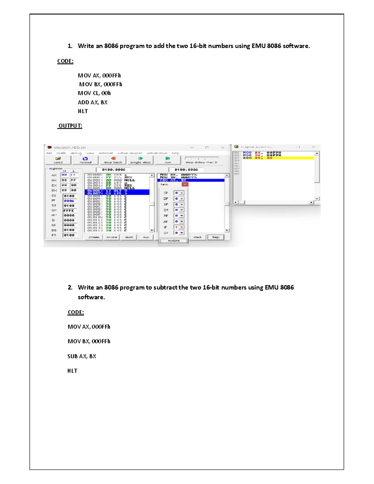MMIT 8086 Programming Assignment 2: Arithmetic & Array Operations - Studocu