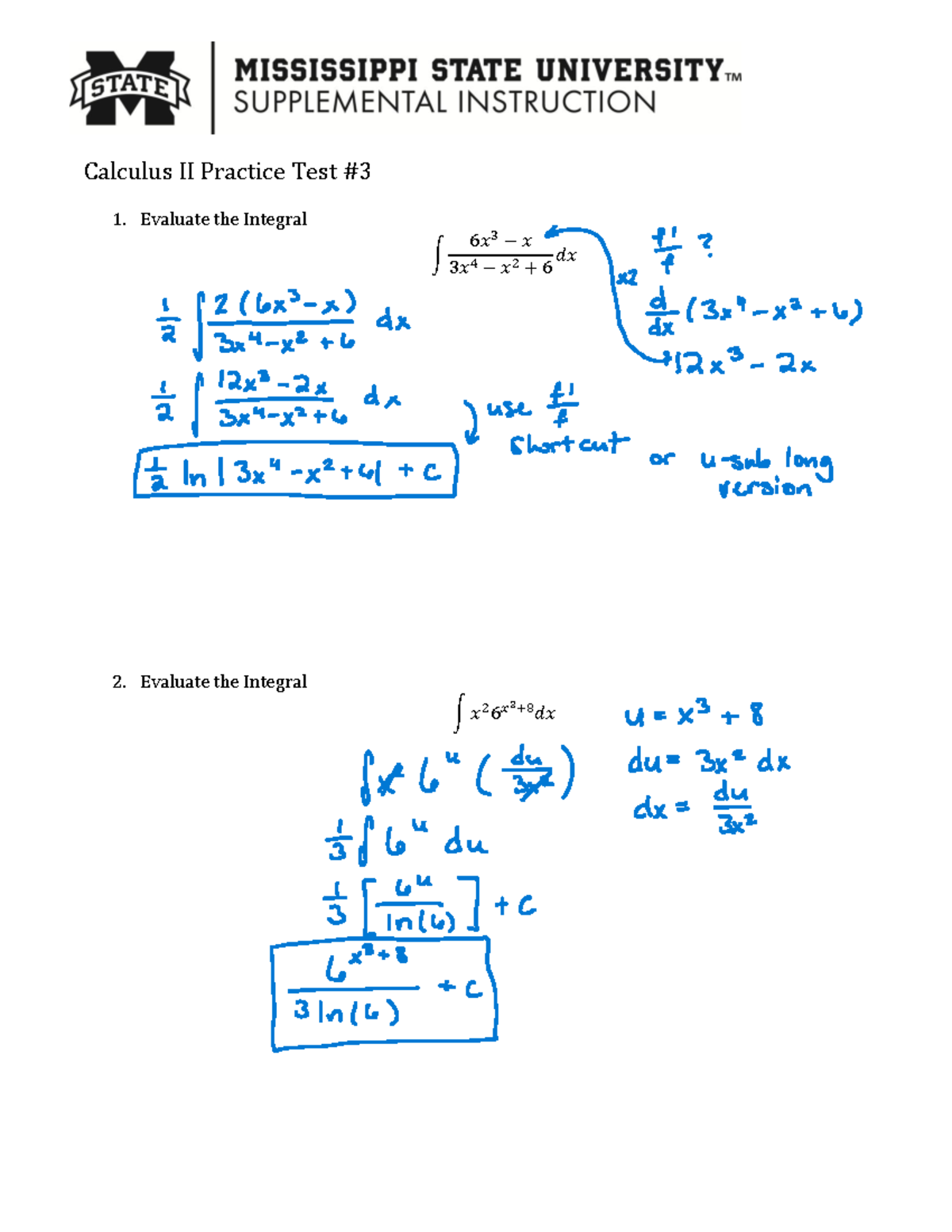 Calculus IIPractice Test 34-2-KEY - Calculus II Practice Test # 3 ...