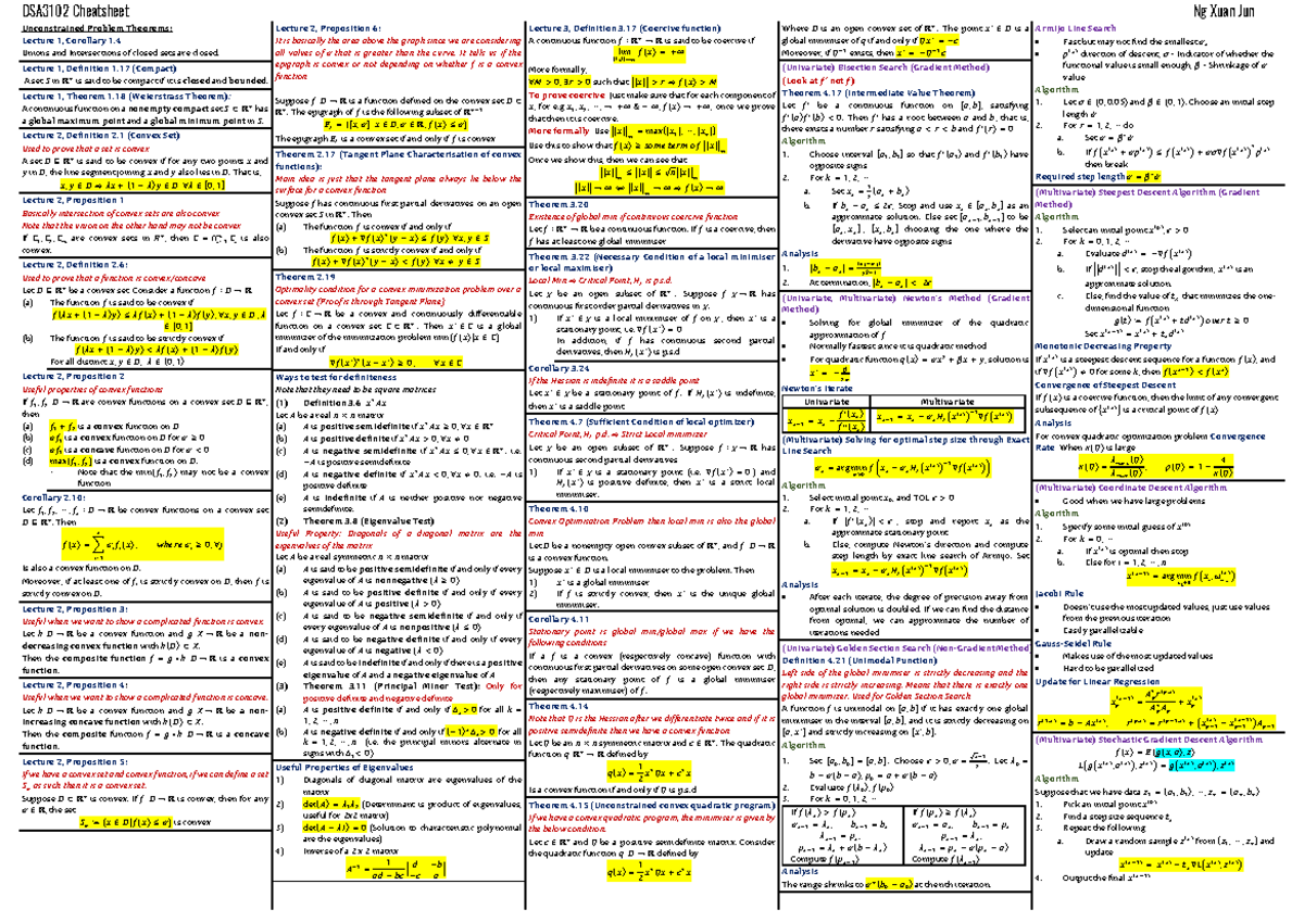 DSA3102 Finals Cheat Sheet: Key Theorems and Concepts - Studocu