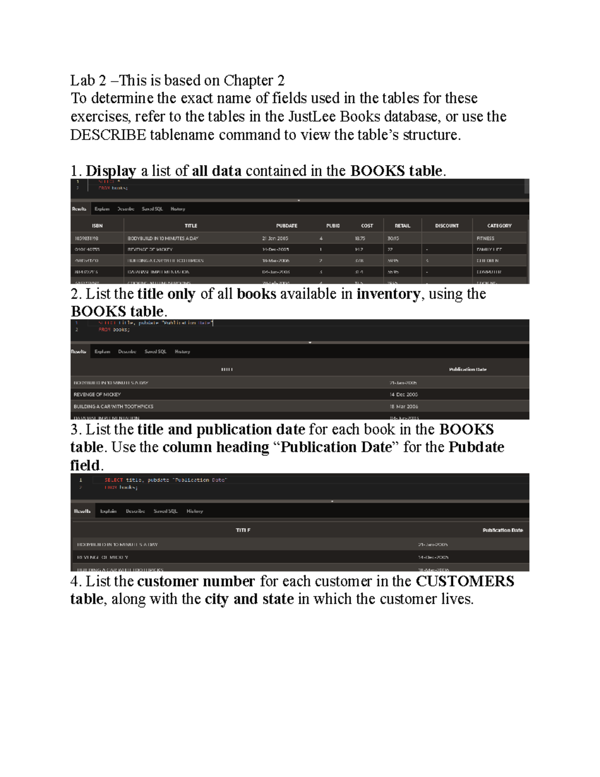 Lab 2 - Chapter 2 Homework on Database Exercises - Studocu