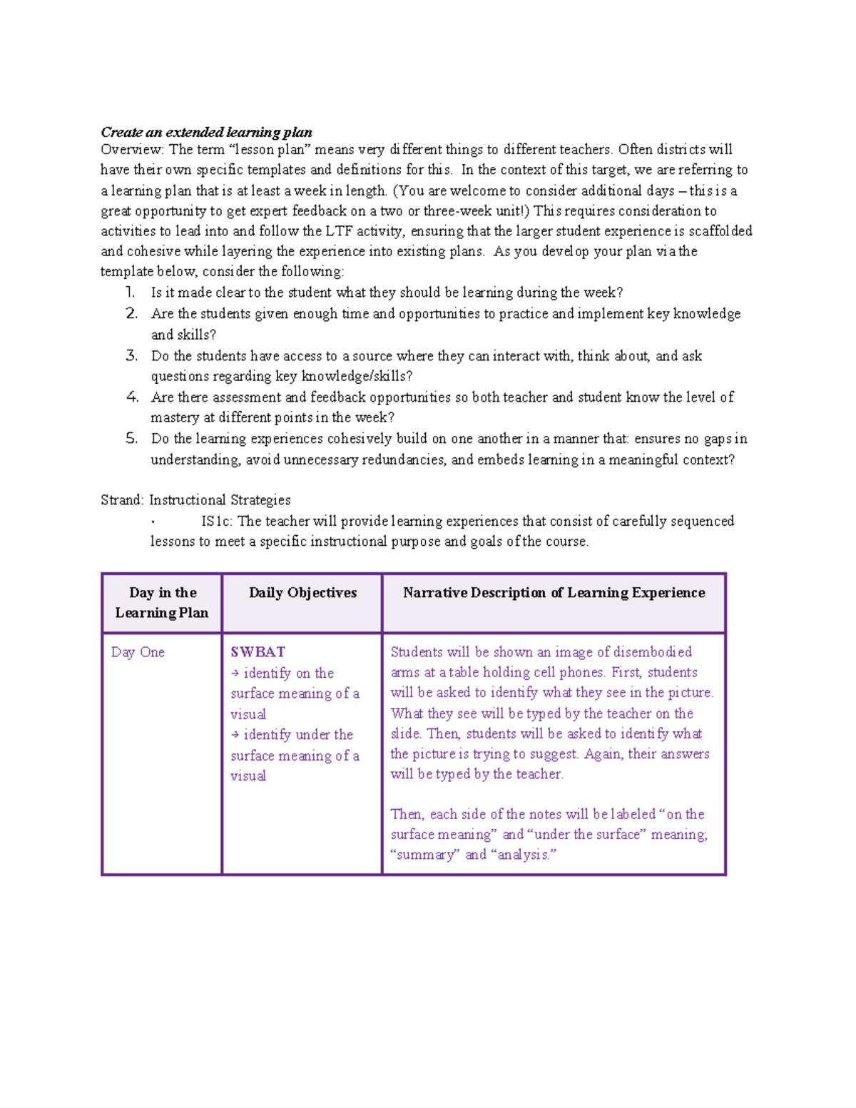 Close Reading Extended Learning Plan - Create an extended learning plan ...