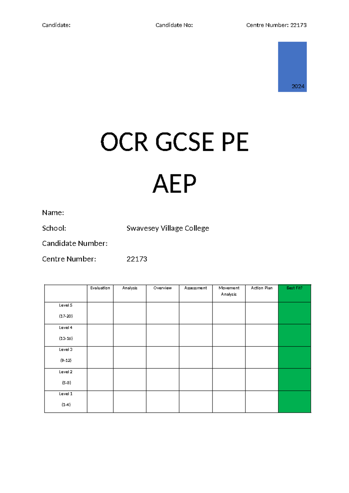 AEP Front Cover NEW - aeps - Candidate: Candidate No: Centre Number ...