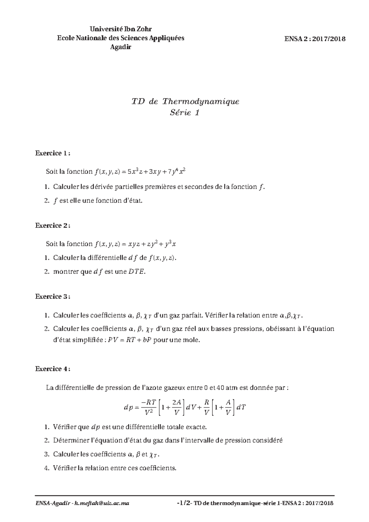 TD1 - Exercices de travaux dirigés aves correction - Université Ibn Zohr Ecole Nationale des ...