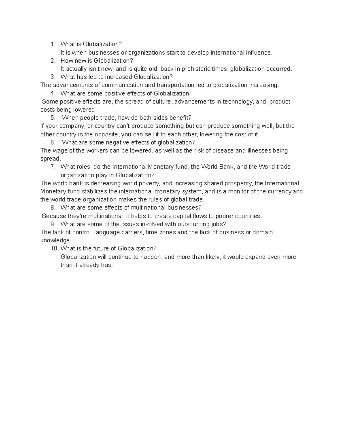 Globalization Overview: Key Questions and Insights (Course Code: GLO101) - Studocu