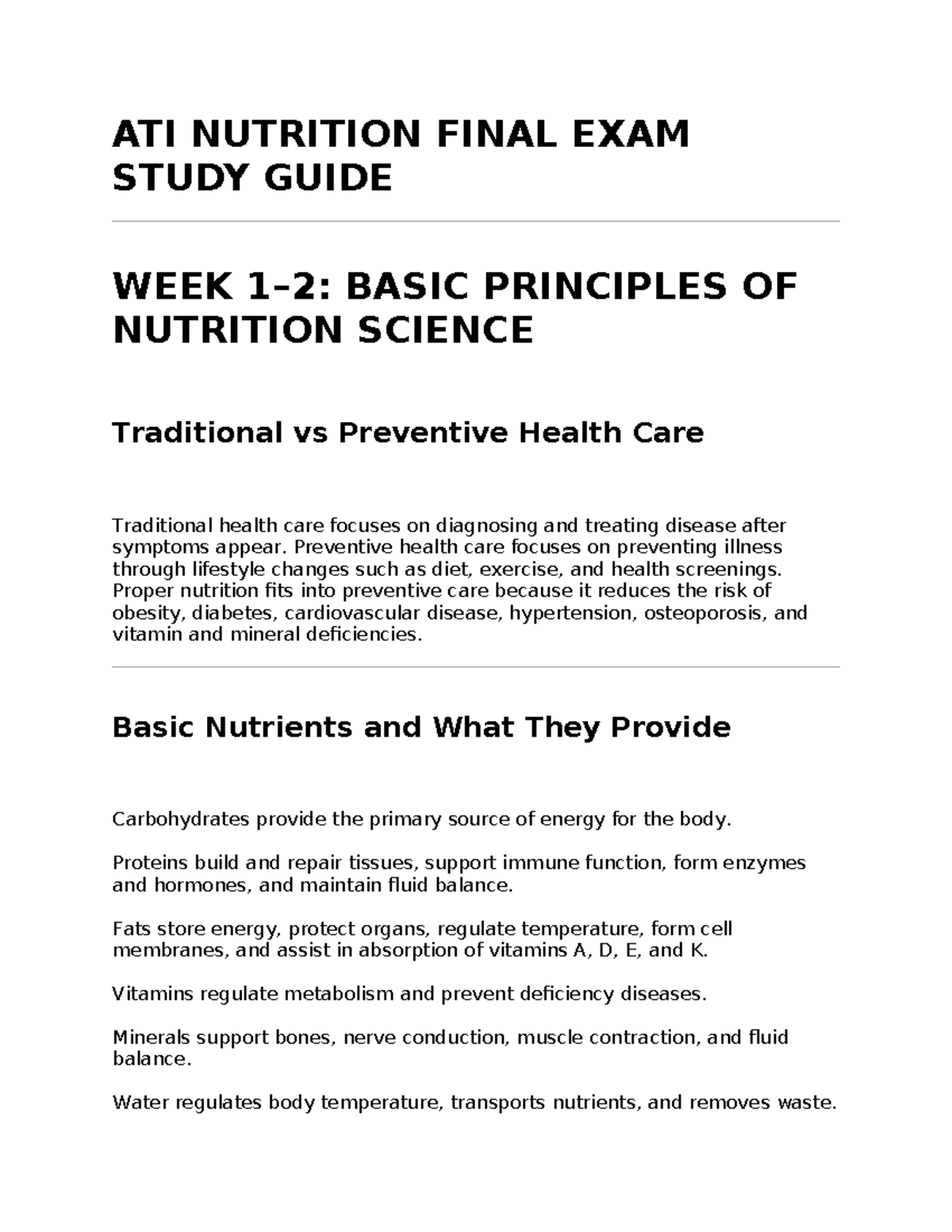 ATI NUTRITION FINAL EXAM STUDY GUIDE: BASIC PRINCIPLES & HEALTH - Studocu