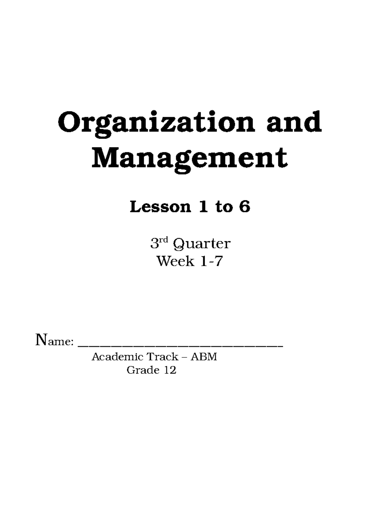 Organization and Management Lessons 1-6 (ABM Grade 12) - Studocu