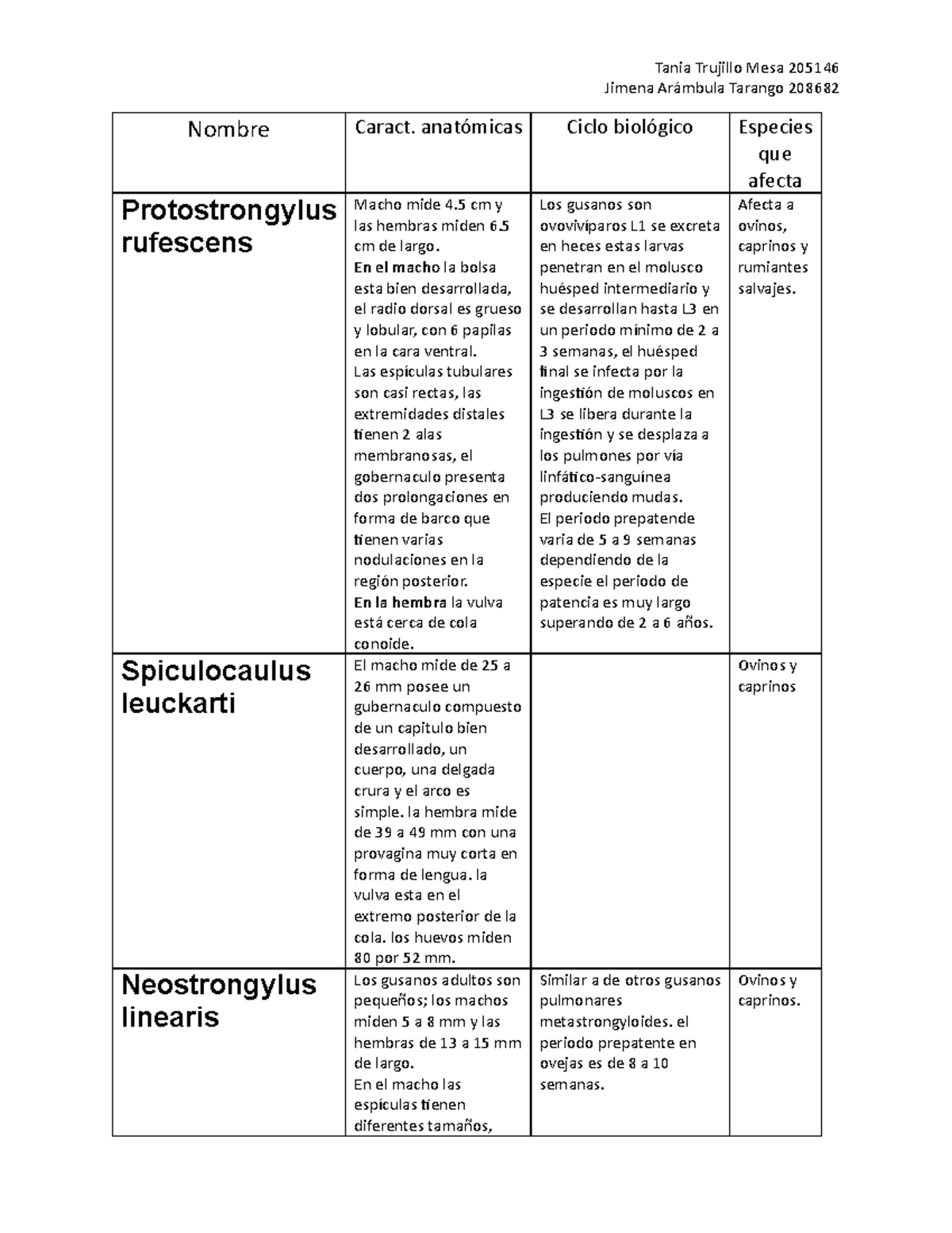 Características y Ciclo Biológico de Protostrongylus - Completo - Studocu