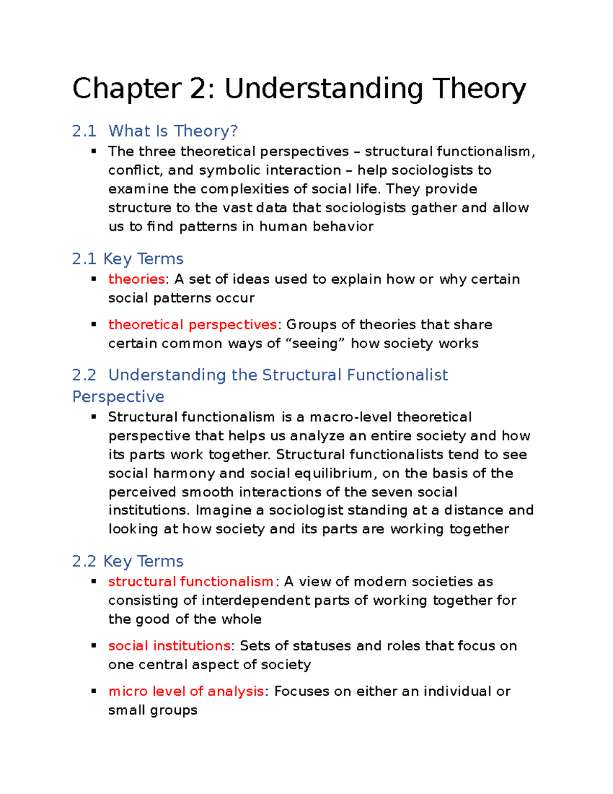 Intro to Sociology: Chapter 2 Theory Overview and Key Terms - Studocu